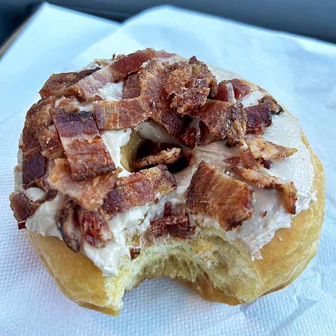 This maple bacon masterpiece doesn't just blur the breakfast-dessert line &ndash; it tap dances across it with crispy, salty bacon bits atop sweet maple frosting.