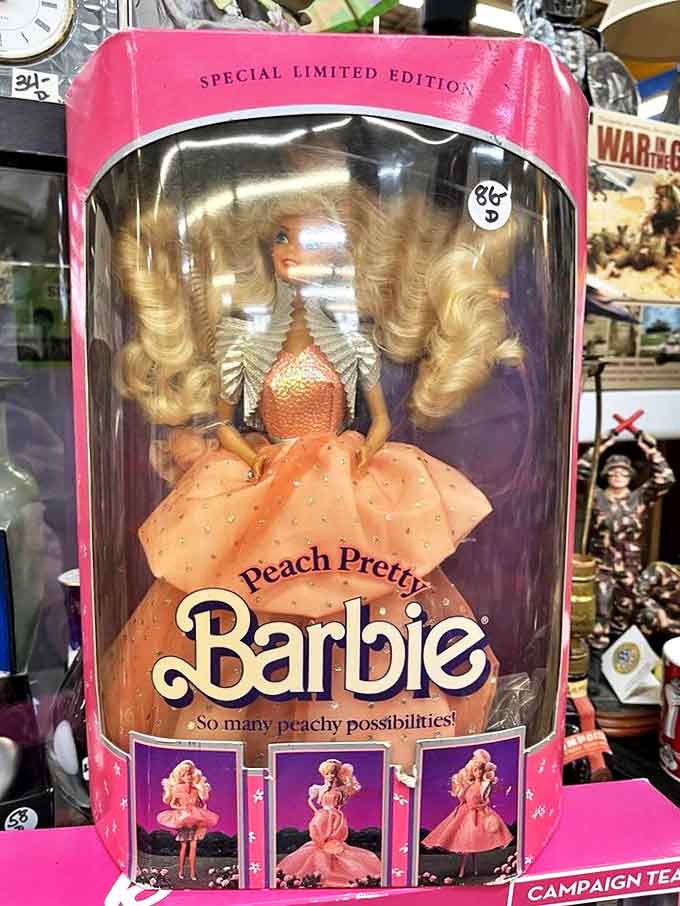 Peach Pretty Barbie waits patiently in her pristine packaging, a time capsule from the '90s ready for the right collector.