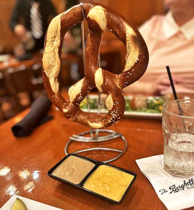 Not just any pretzel &ndash; this Bavarian masterpiece hangs majestically, waiting to be torn apart and dunked in mustard that'll make your taste buds sing.