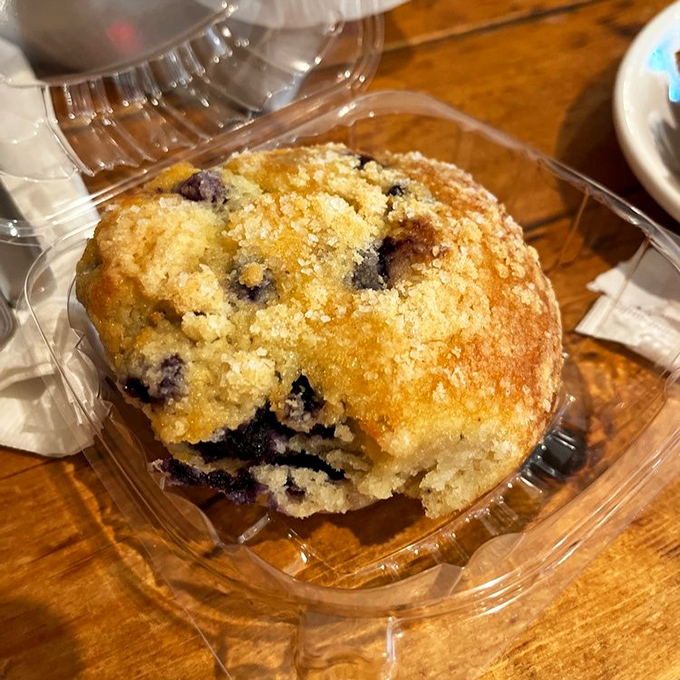This isn't just a muffin &ndash; it's a dome of happiness studded with berries that pop with flavor in every bite.
