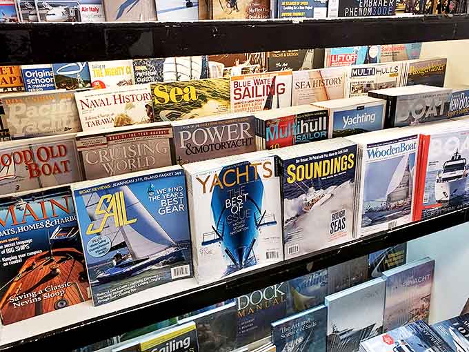 The sailing and yacht magazine section could navigate you through the Caribbean, with enough glossy nautical knowledge to make a seasoned captain jealous.