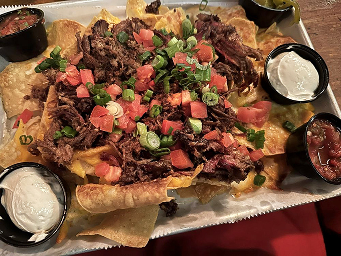 Brisket nachos that could make a grown cowboy weep, tender smoked meat, melty cheese, and fresh toppings create a mountain of flavor worth climbing.