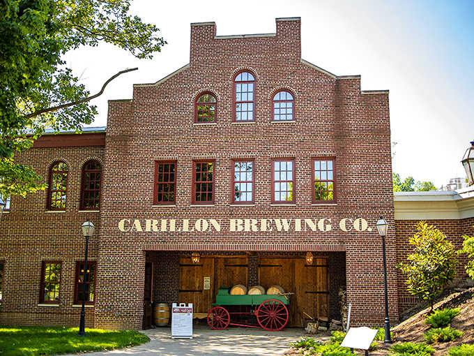 Carillon Brewing Company's brick fa&ccedil;ade welcomes visitors with old-world charm, promising authentic 1850s beer experiences that make modern craft breweries seem practically futuristic.