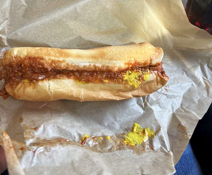 The classic combination – yellow mustard and diced onions add bright notes to the rich, meaty symphony of Monroe's legendary chili dog.