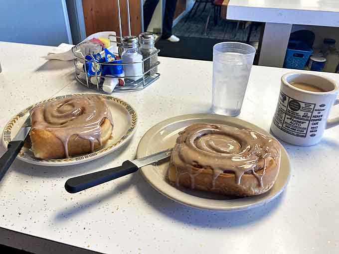 Cinnamon Rolls: Behold the stars of the show &ndash; spiral-shaped perfection waiting to be devoured alongside that essential cup of diner coffee.
