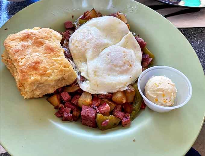 Behold the legendary corned beef hash &ndash; chunks of house-made corned beef nestled among crispy potatoes, topped with perfectly cooked eggs.