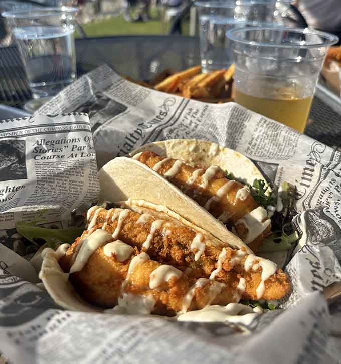 Golden, crispy, perfectly seasoned walleye tacos that make you understand why people write articles about food.