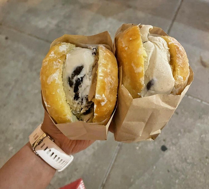 Cookies and cream ice cream meets fresh donut in a temperature-contrast love story that makes Romeo and Juliet look like casual acquaintances.
