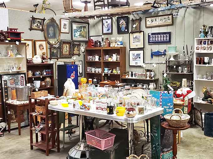 Eclectic Kitchenware: Grandma's kitchen comes alive in this nostalgic display where each piece whispers recipes and family gatherings from decades past.