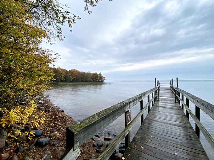 The wooden dock extends into Mille Lacs like an invitation to leave your worries on shore and embrace the peaceful water ahead.
