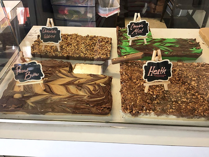 Chocolate, peanut butter, mint and Heath, a United Nations of fudge where every flavor gets along beautifully on your taste buds.