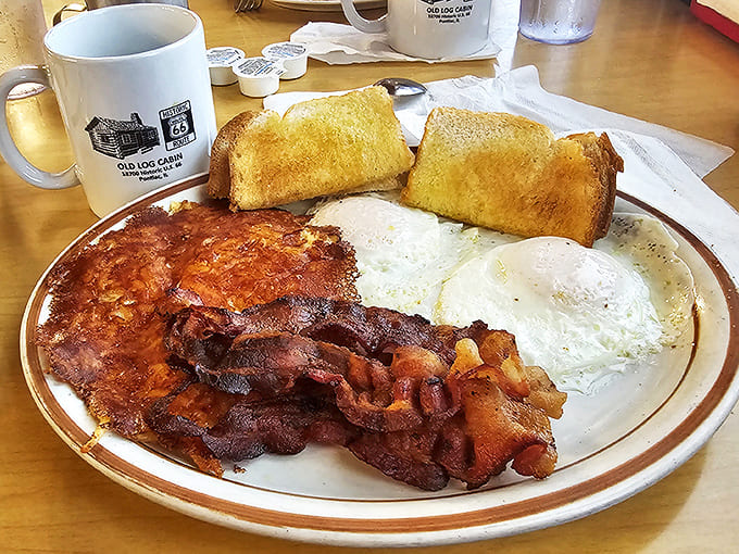 This isn't just breakfast &ndash; it's a morning masterpiece. Crispy bacon, perfectly cooked eggs, and toast that's actually worth eating.