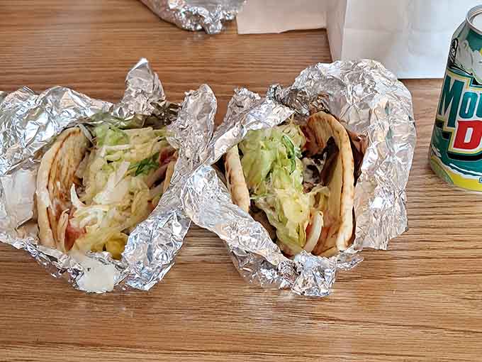 Wrapped in foil like edible presents, these gyros are stuffed with everything that makes Mediterranean food irresistible.