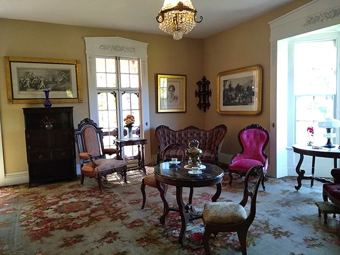 The parlor's period furnishings invite visitors to imagine 19th-century political discussions over evening tea.