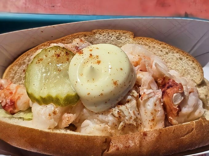 A perfect lobster roll: Sweet, tender meat lightly dressed and nestled in a toasted bun, ready for its close-up.