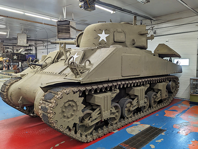This Sherman tank isn't just gathering dust – it's telling stories of beaches stormed and battles won with every dent in its armor.