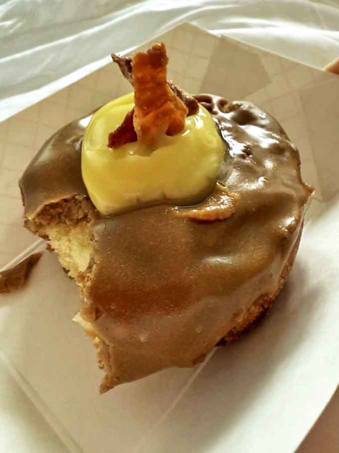 Maple Bacon with Mustard: Sweet meets savory in this architectural marvel. The maple glaze creates a perfect foundation for that crispy bacon crown &ndash; breakfast royalty.