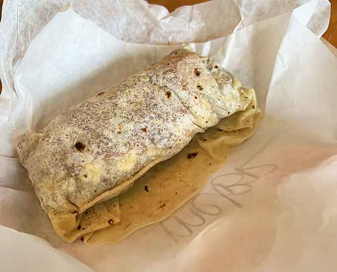 The bean and cheese burrito looks humble but tastes like someone figured out the secret to happiness and wrapped it in a tortilla.