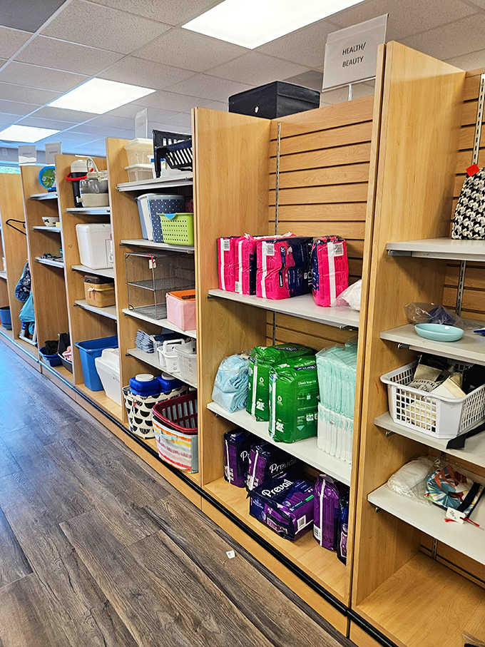 The health and beauty section offers practical necessities alongside fun finds &ndash; proof that thrifting isn't just about vintage treasures.