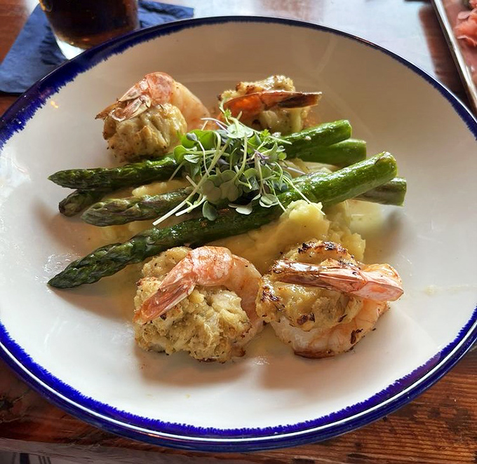These aren't just stuffed shrimp&mdash;they're a revelation. Plump crustaceans cradle a heavenly filling alongside fresh asparagus.