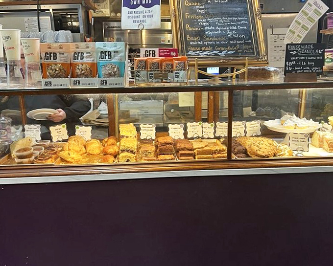 A pastry case that could make a French baker weep &ndash; Millionaire brownie bars and blueberry scones waiting to make someone's day better.