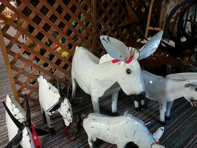 These metal donkeys look like they've seen some things and have opinions about your decorating choices, but they're keeping quiet for now.