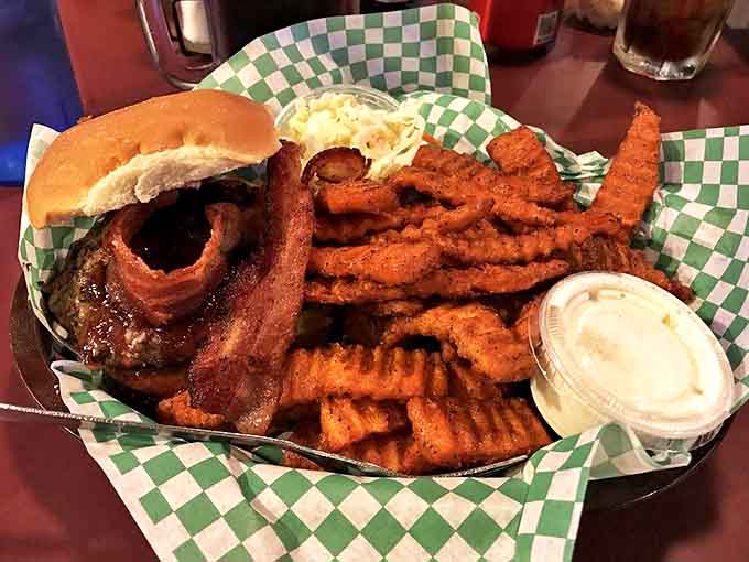 A burger masterpiece paired with those game-changing sweet potato fries &ndash; crispy, golden, and served with a side of food euphoria.