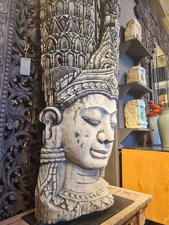 This Cambodian goddess has been watching over temples and now showrooms, bringing centuries of serenity to your potential living room.