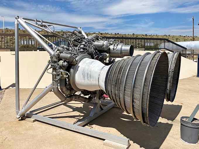 Rocket engine components that look like they belong in a science fiction movie, except this hardware was very real and very operational.