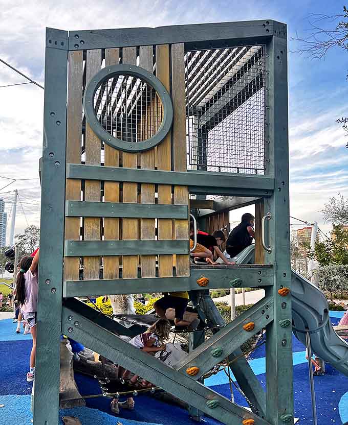 The observation tower offers both thrilling slides and commanding views &ndash; perfect for little captains plotting their next playground conquest.
