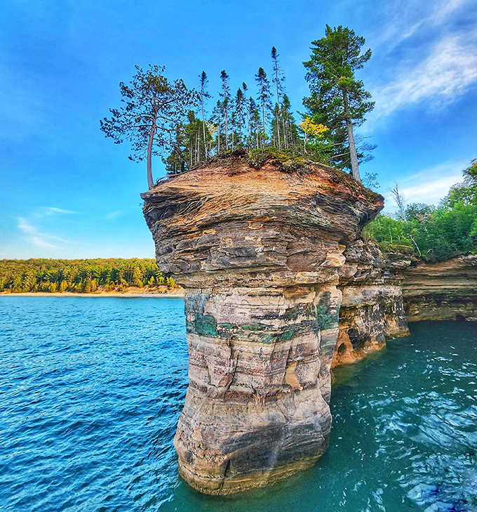 Turnip Rock stands defiant against time and tide, a geological oddity that looks like something from a fantasy novel rather than Michigan's shoreline.