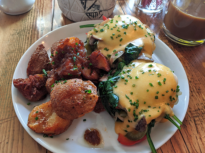 This isn't your grandmother's eggs benedict &ndash; unless your grandmother was a French-Spanish culinary genius. Perfectly poached eggs nestled among vegetables with hollandaise that dreams are made of.