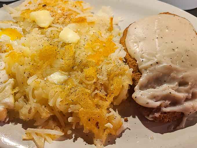 Golden hash browns meet perfectly cooked eggs in this breakfast plate that understands the assignment and exceeds expectations every single time.