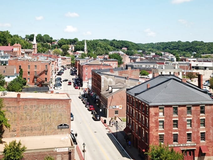 Galena from above reveals its perfect nestling among the hills. This bird's eye view shows why they call this region the "Driftless Area."