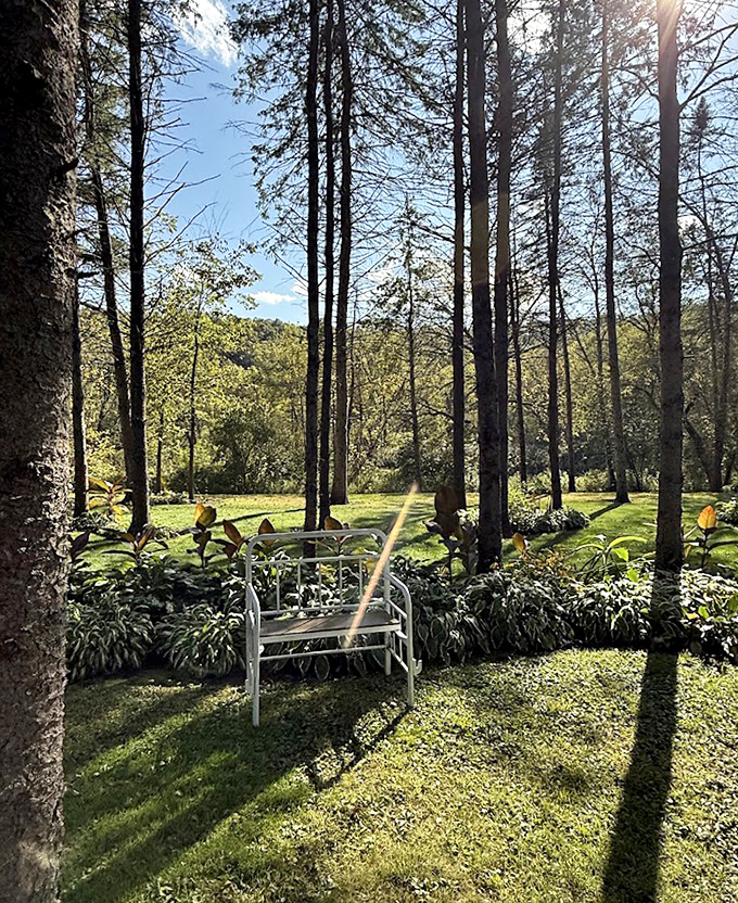 White benches invite weary souls to pause and breathe &ndash; the Midwest's version of meditation, no app required.