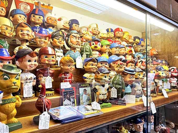 These nodding ambassadors of sports history stand at attention, their perpetually smiling faces a colorful timeline of America's favorite pastime.