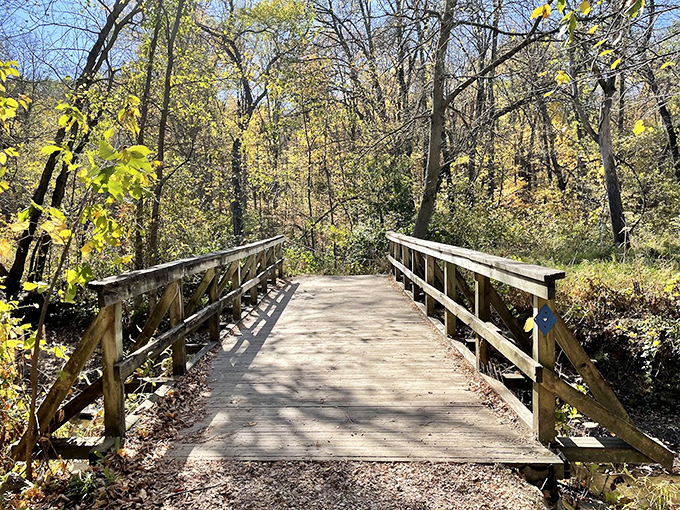 This charming wooden bridge isn't just crossing a stream &ndash; it's inviting you into a world where deadlines and emails cease to exist.
