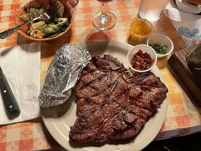 This isn't just dinner, it's a showstopper &ndash; the Cowboy Steak arrives with dramatic presence, promising a flavor adventure worthy of the Wild West.