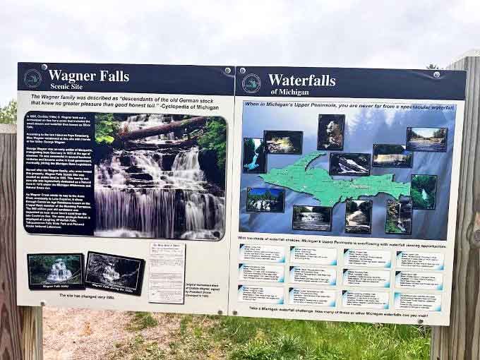 The informational display reveals Michigan's waterfall wealth - a treasure map for cascade chasers looking for their next natural high.