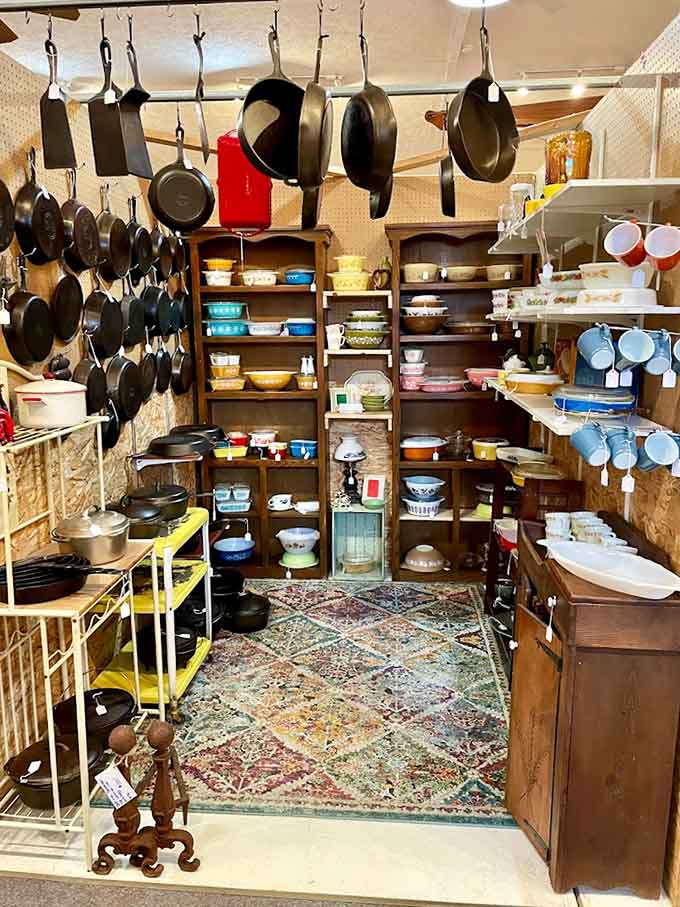 Browse this friendly shop for classic cast iron pans and colorful vintage kitchenware, perfect for adding charm to your home.