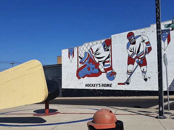 The vibrant hockey mural declares "Hockey's Home" &ndash; and in Eveleth, that's not just civic pride talking, it's practically a scientific fact.