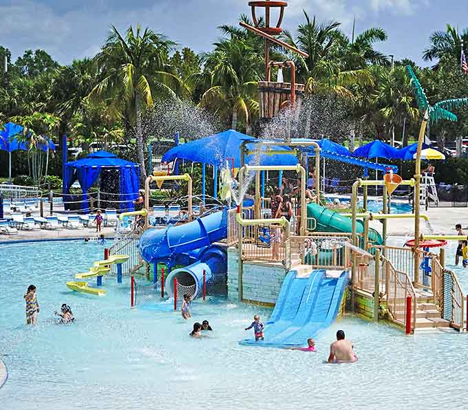 Childhood summer memories in the making. This colorful water playground is where Florida kids perfect the art of splashing unsuspecting parents.