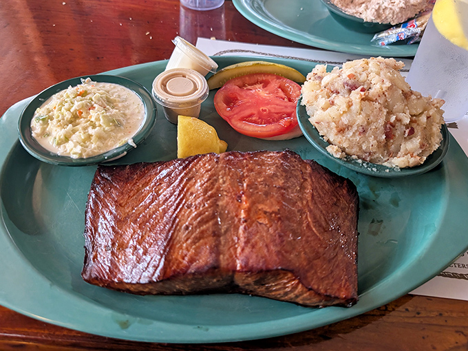 A masterpiece of mahogany-colored perfection, this salmon's moist, tender flesh carries just the right balance of natural flavor and oak-infused smokiness.