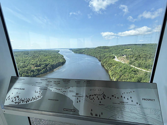 Nature's canvas unfolds below as the Penobscot River winds through Maine's lush landscape &ndash; Mother Nature showing off her best work. 
