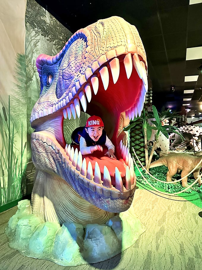 "Say RAWR!" The T-Rex photo op lets visitors experience what it's like inside those terrifying jaws without becoming lunch.