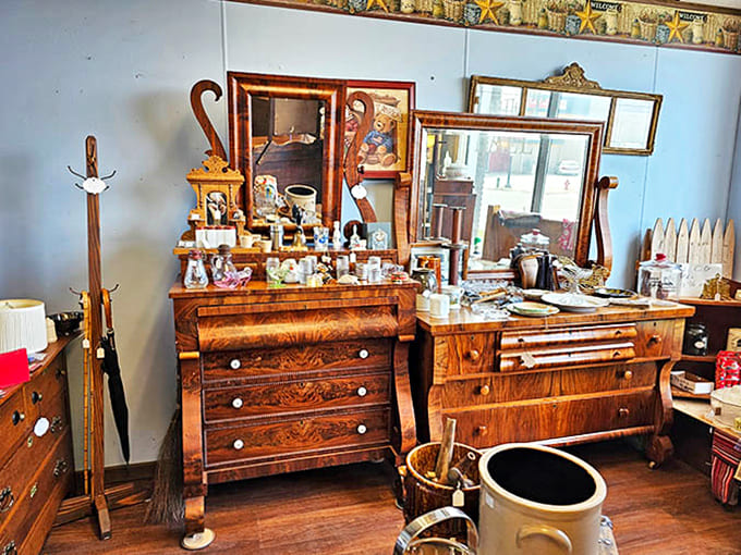 These wooden dressers have witnessed more family secrets than a therapist. Each drawer probably still holds the lingering scent of someone's treasured possessions.