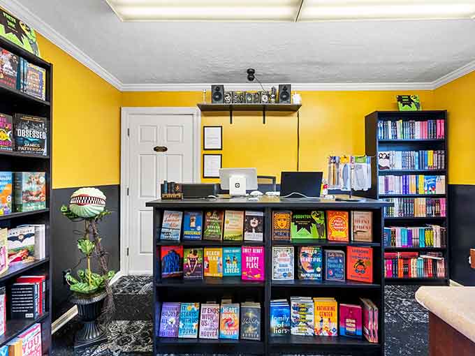 Bold walls and carefully curated displays transform book browsing into an art gallery experience for the literarily inclined.
