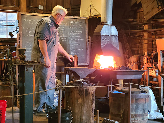 The blacksmith shop comes alive with demonstrations that prove our ancestors had serious skills and even more serious biceps from all that hammering.