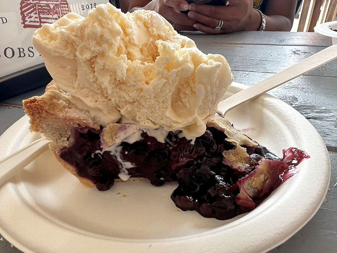 Blueberry pie &agrave; la mode &ndash; where warm, juicy berries meet cold, creamy vanilla in a dance of temperature and texture.