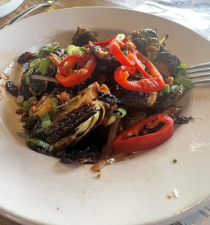 Forget childhood trauma&mdash;these crispy, hoisin-glazed sprouts with vibrant peppers might just be the vegetable redemption story you needed.